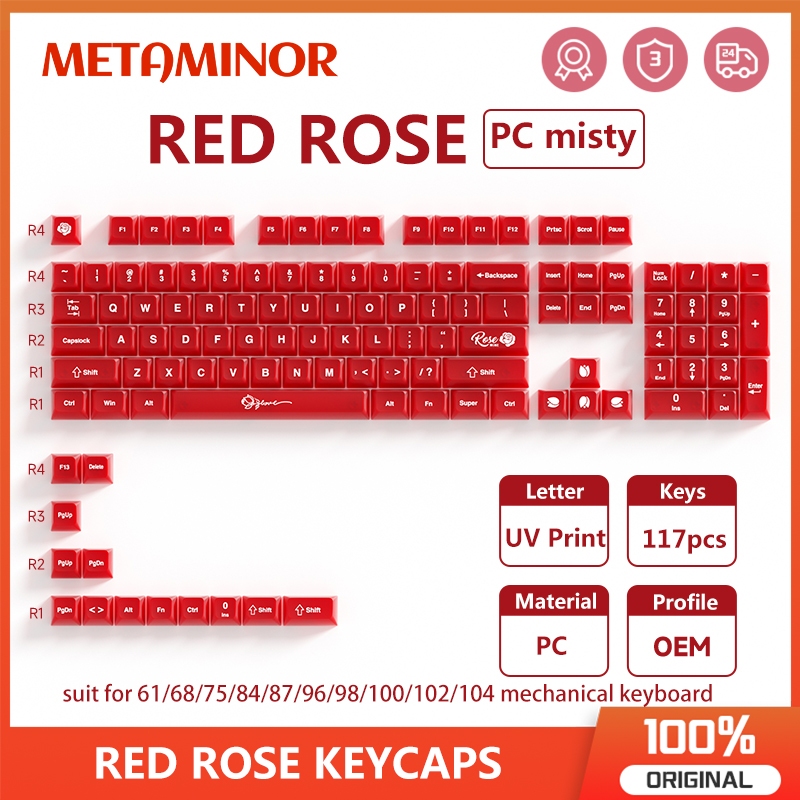 WEIKAV Red Rose Keycaps OEM Profile PC Keycaps for 60/65/68/75/83/87/96 ...
