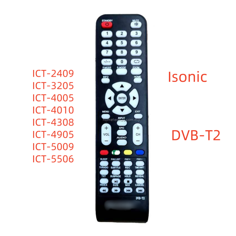 For ISONIC DVB-T2 LED TV REMOTE CONTROLS Isonic Compatible Basic TV Remote Control ICT-2409 ICT ...
