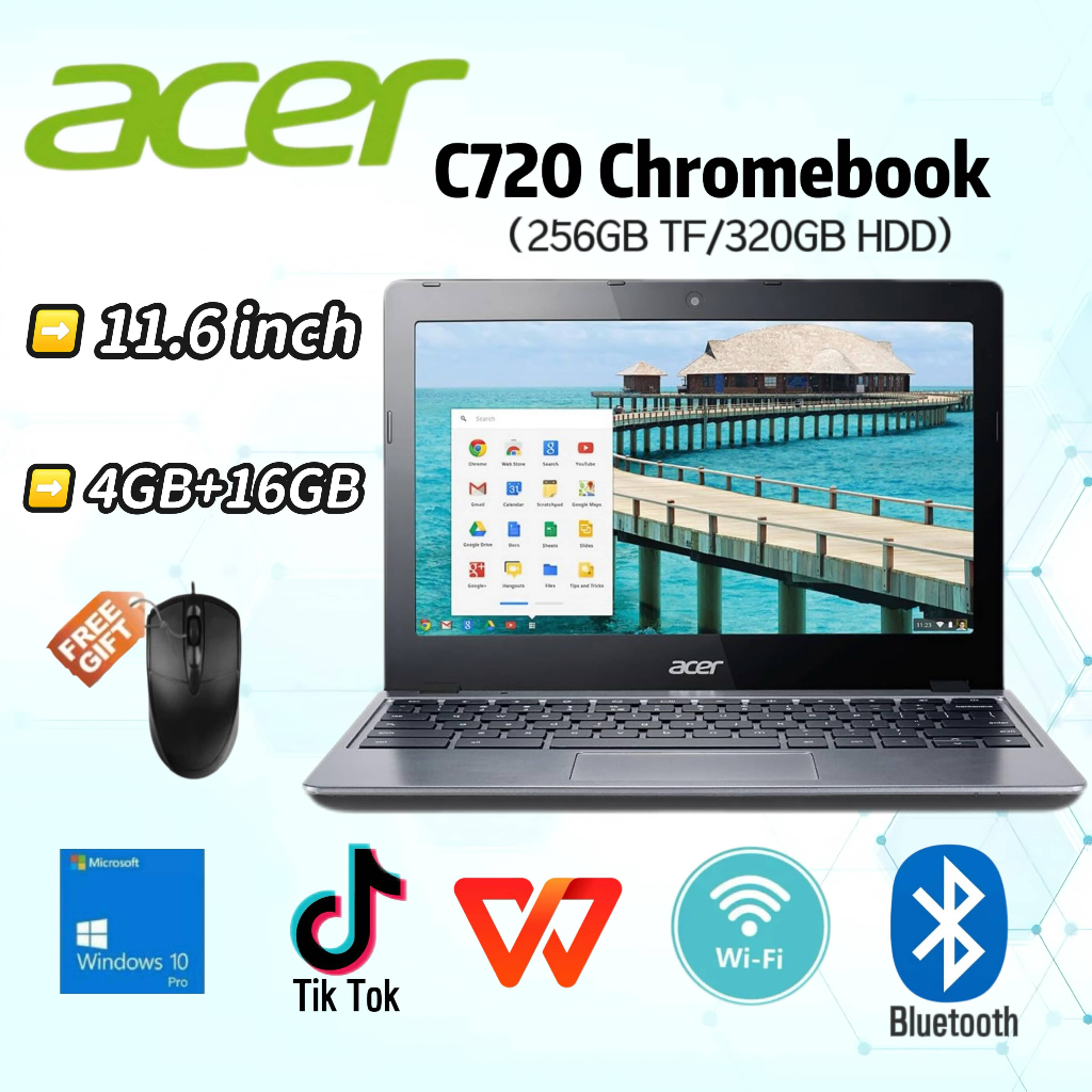 Acer laptop C720 Windows 4GB RAM 16GB SSD 320GB HDD murah original ...