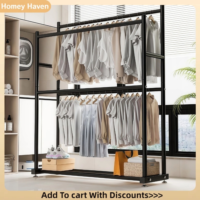 Floor Standing Hanger Steel Pipe Double Row Display Rak Baju Indoor ...