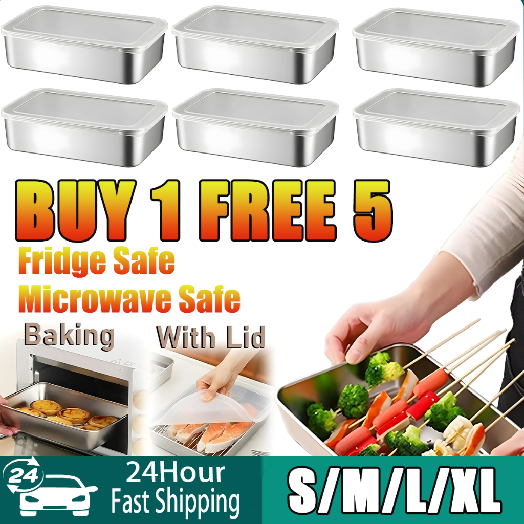 【BUY 1 FREE 5】6PCS 304 Stainless Steel Food Keeper Airtight Lunch Box ...