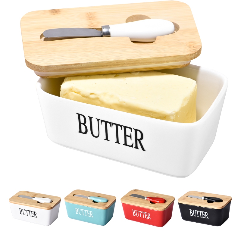fMBB Ceramic Butter Container with Lid & Knife - Food Safe Airtight ...