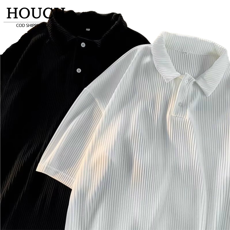 HOUCH Waffle Loose Casual Short Sleeve Man Plain T-Shirt - Black/White ...