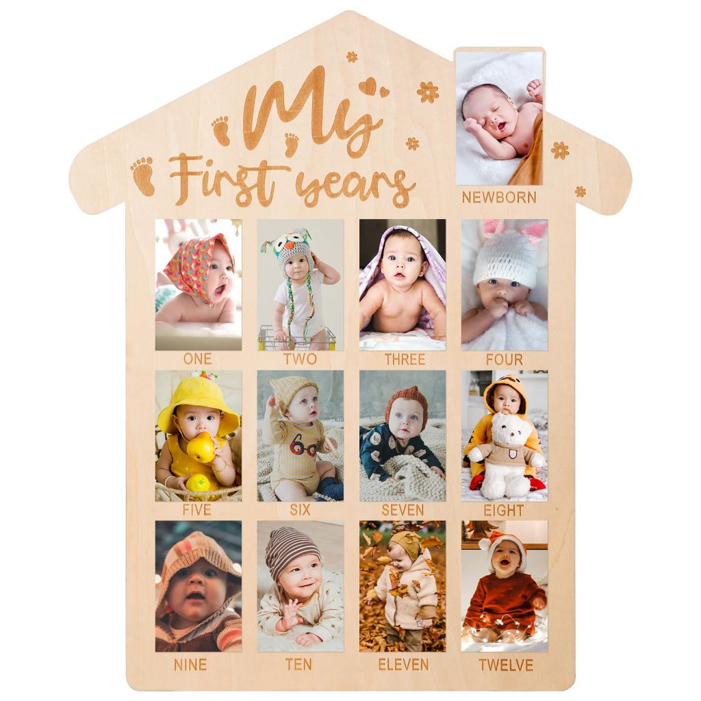 My First Year Picture Frame, Baby First Year Photo Display Wood Board ...