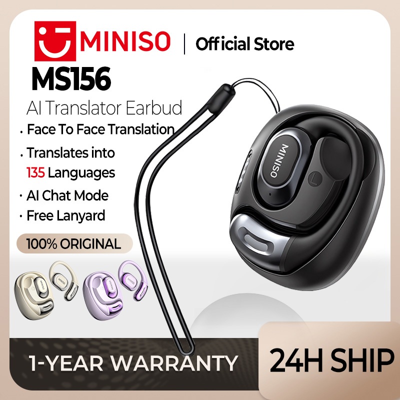 MINISO MS156 AI Translator Earbud Open Ear Earphone Bluetooth 5.4 Face ...