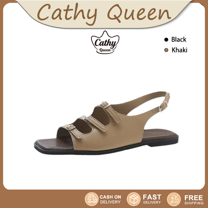 Cathy Queen Sandals Women's Summer Spring Casual Low Heel Rubber Strap ...