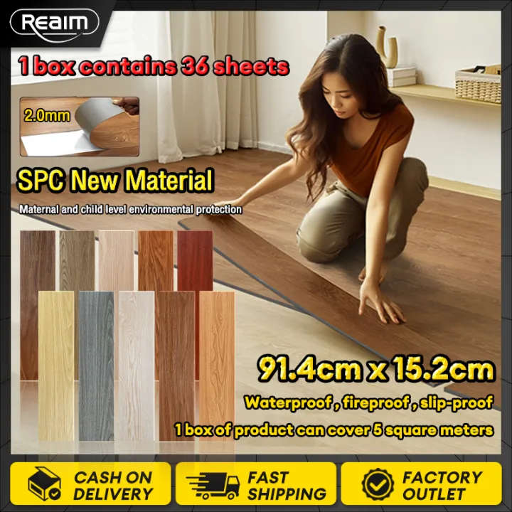 【Ready stock】 54sqft/36pcs vinyl flooring Mat Stickers Waterproof Self ...