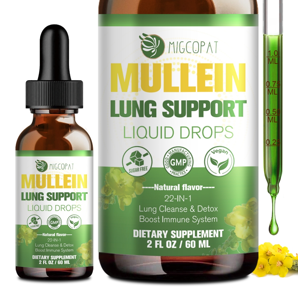 Migcopat Mullein Drops For Lungs With Mullein Leaf Extract, Quercetin, Licorice, Marshmallow ...