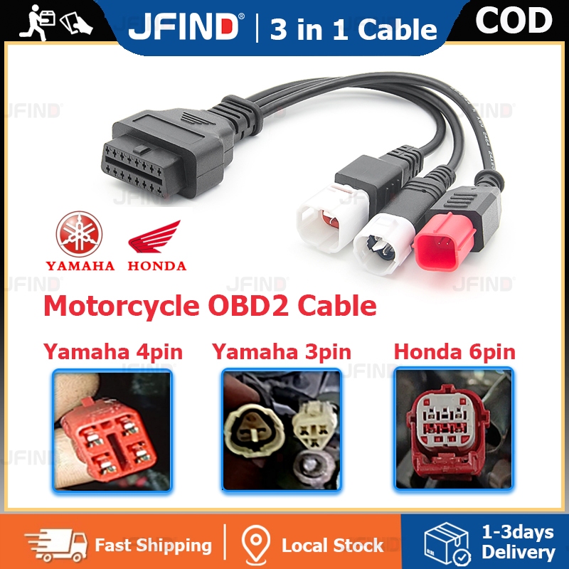 【Malaysia Local】3 in 1 OBD2 Connector 6pin For Honda For Yamaha Y15 V2 ...