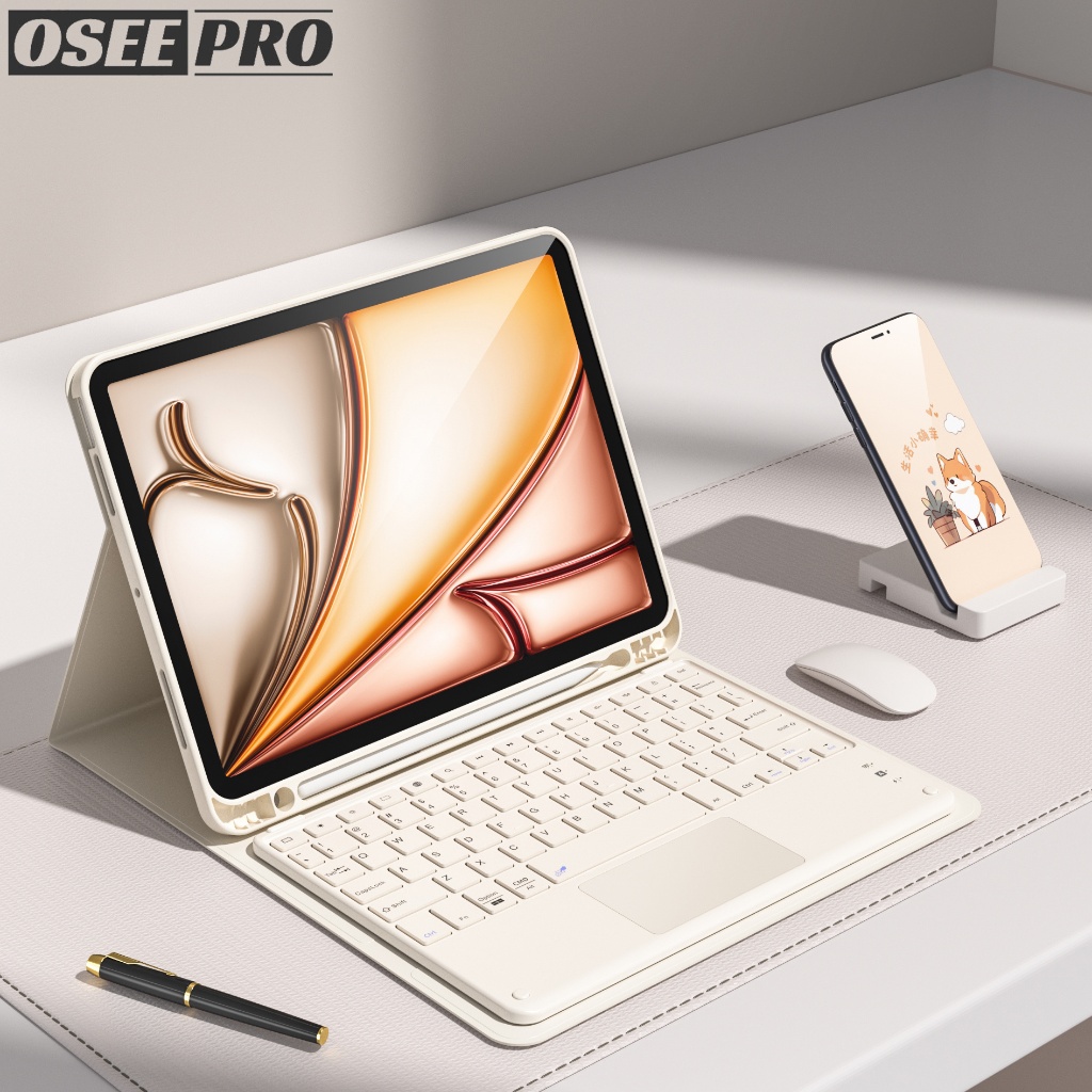 Osee Pro Magnetic Touch-controlled Bluetooth Keyboard iPad Case with Pencil Holder for iPad 7th ...