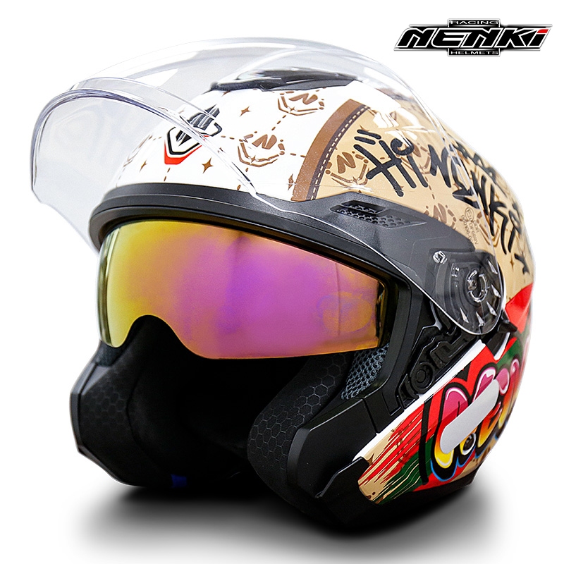 NENKI HELMET NK-669 SNOW SPIRIT OPEN FACE WITH DOUBLE VISOR | Shopee ...