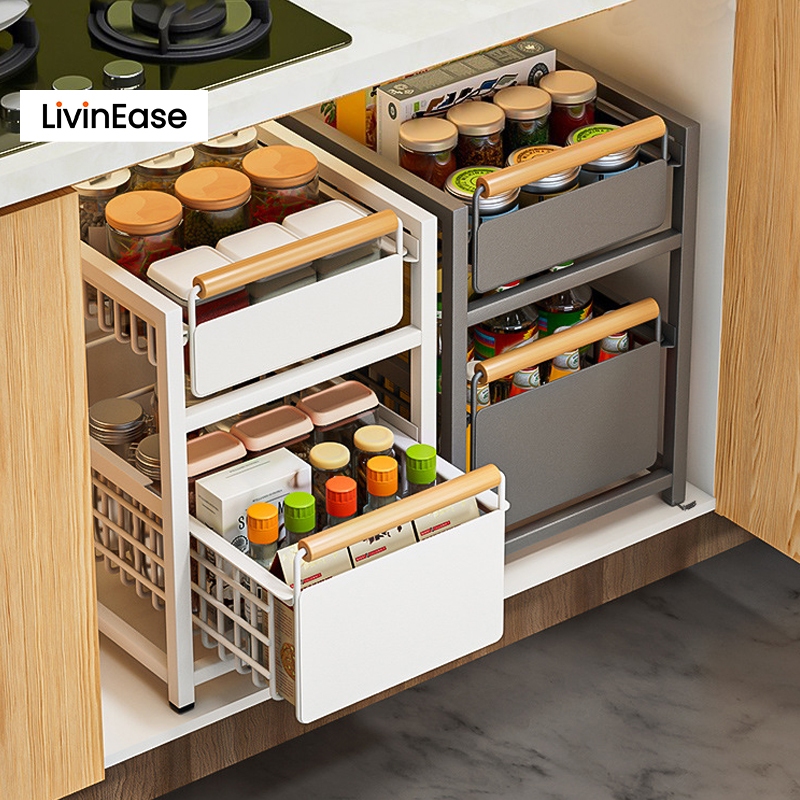 LivinEase Ready to Use Kitchen Pull Out Drawer Organizer Pull Out ...