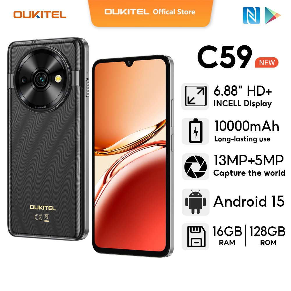 OUKITEL C59 16GB+128GB Mobiles 10000mAh 6.88” HD+ 90Hz Screen 13MP+5MP ...
