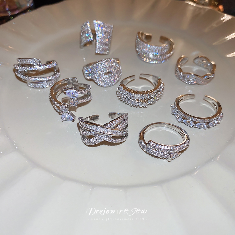 DREJEW Korean Ins Triangle Zircon Opening Ring Creative Versatile Index ...