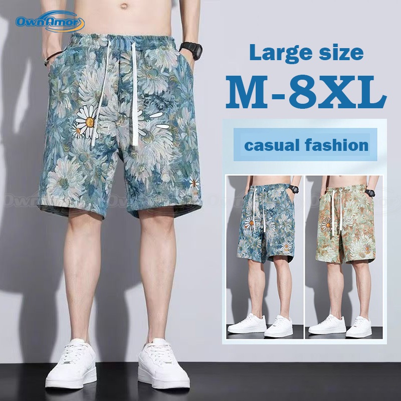 【M-8XL】Men's Cotton Sports Shorts Loose Fit Plus Size Casual Beach ...