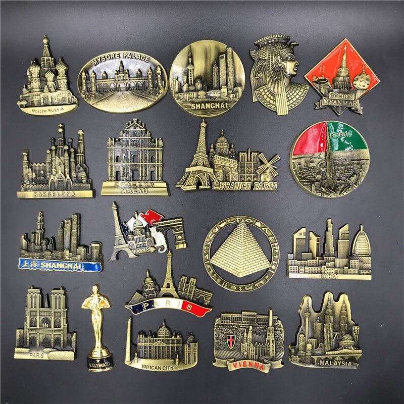 Metal 3D fridge magnets USA Egypt France Austria Spain Dubai Russia ...