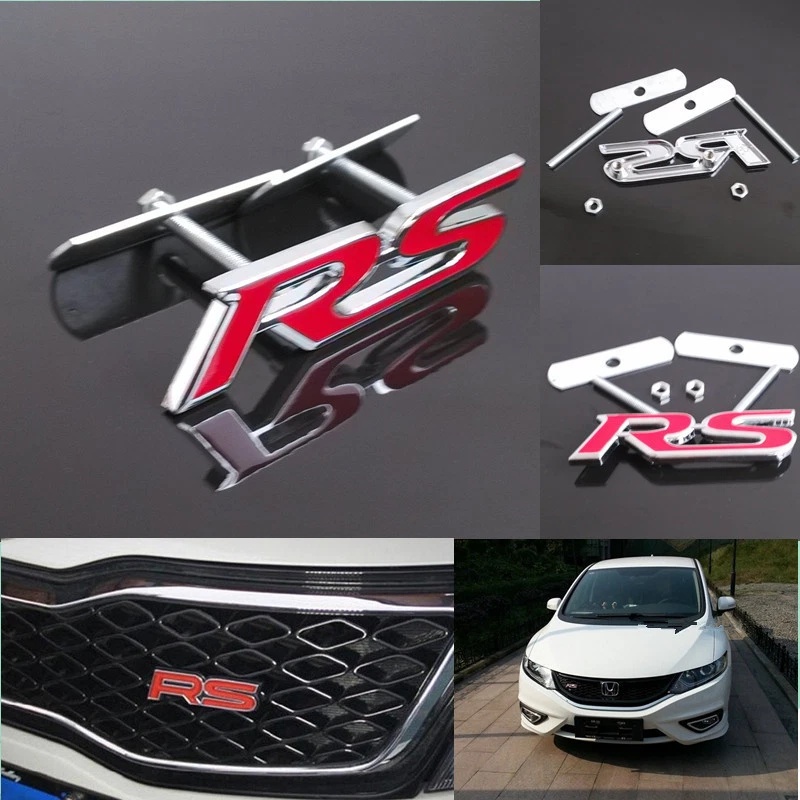 Car Red Chrome 3D Metal Front Grille Grill Badge Emblem Decals RS Logo ...