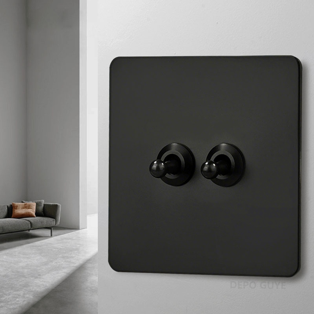 DepoGuye Retro Light Switch Lever Wall Power ON OFF Socket Panel,Black ...