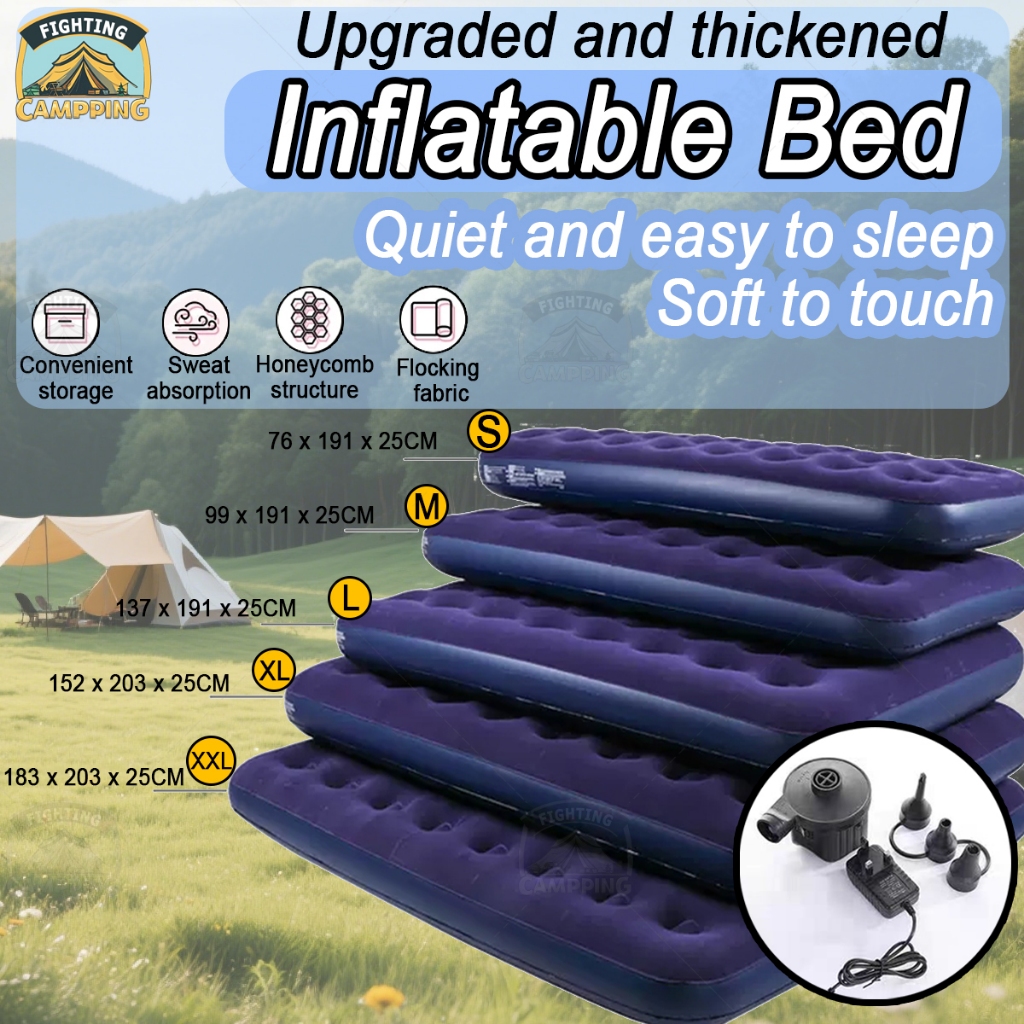 Camping Outdoor Mattress 25CM Extra Thick Flocking Sleeping Bed Pump 5 ...