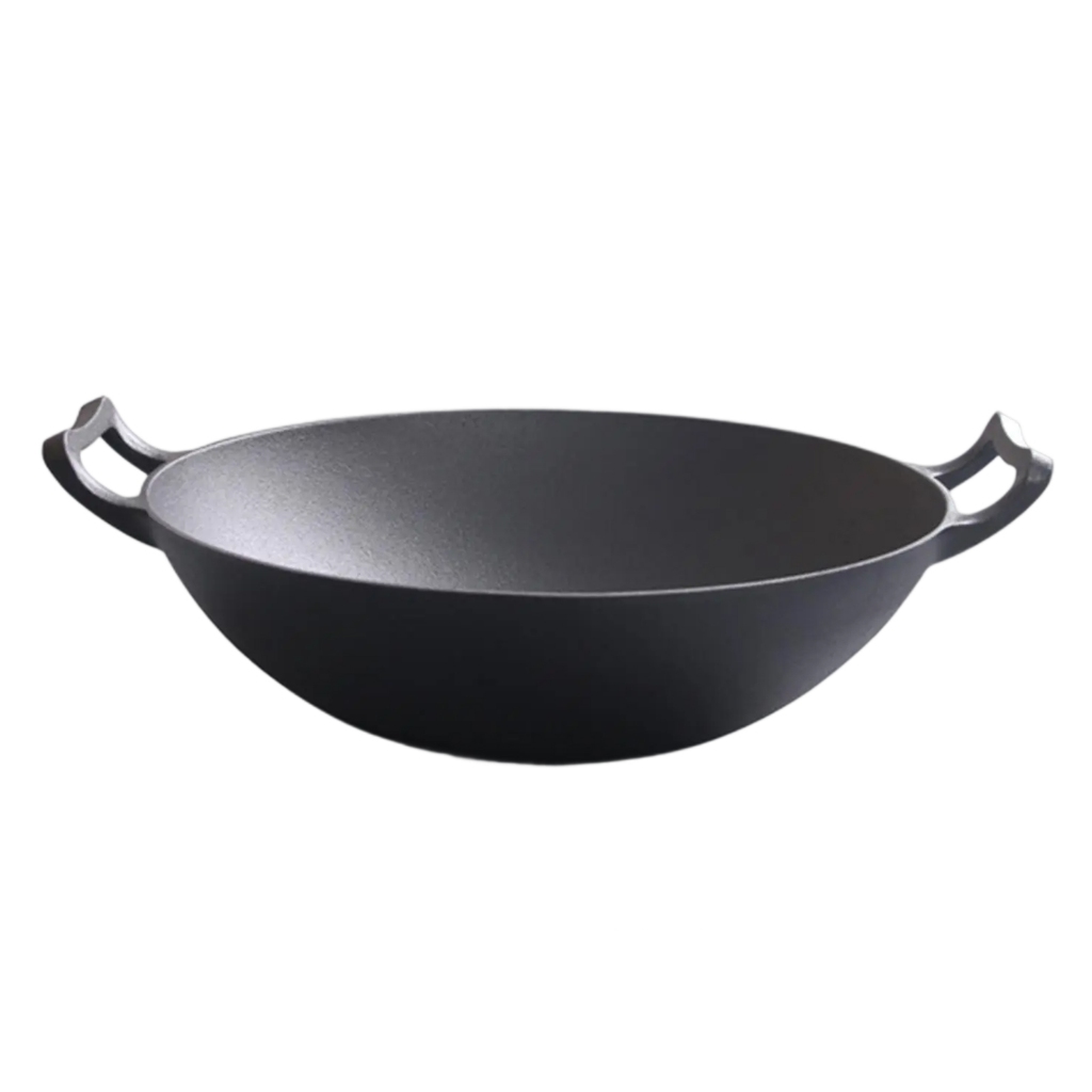 32cm/12.6" Cast Iron Wok Round Bottom Uncoated Wok with 2 Loop Handles ...