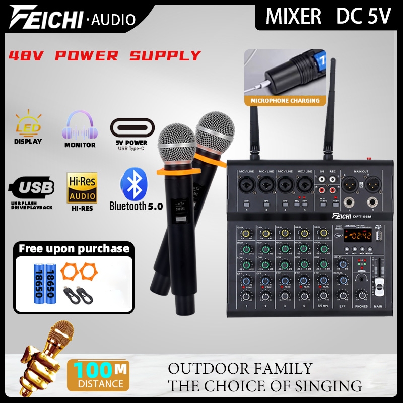 audio mixer Wireless microphone 4channel 6channel professional mixer ...