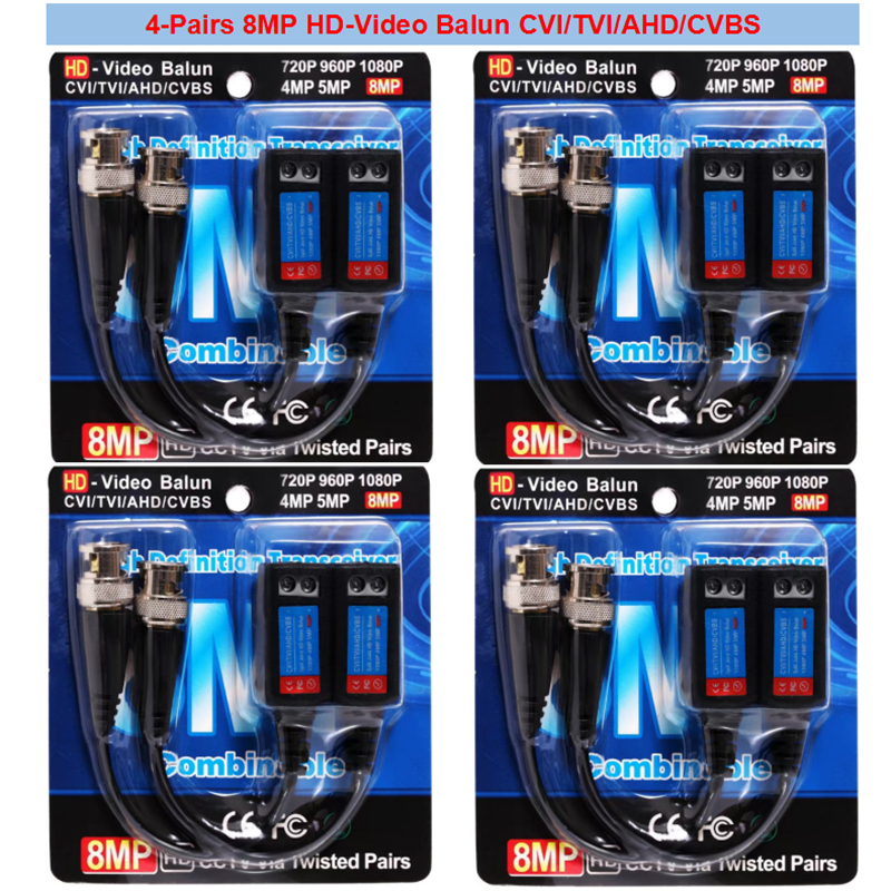 4-Pairs 8MP HD-Video Balun CVI/TVI/AHD/CVBS CCTV Video Balun 2mp 5mp ...