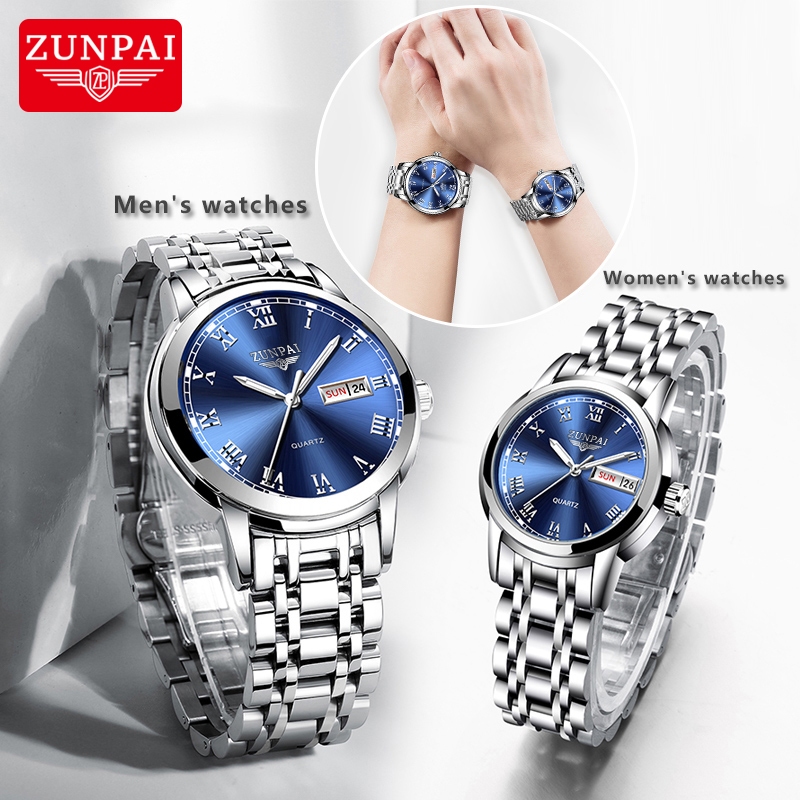 ZUNPAI Couple Watch Original Waterproof Stainless Steel Business Quartz ...