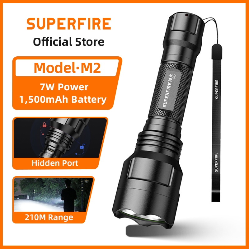 SUPERFIRE M2 7W LED Torch light Super Bright 220LM White light Flashlight Type-C Rechargeable ...