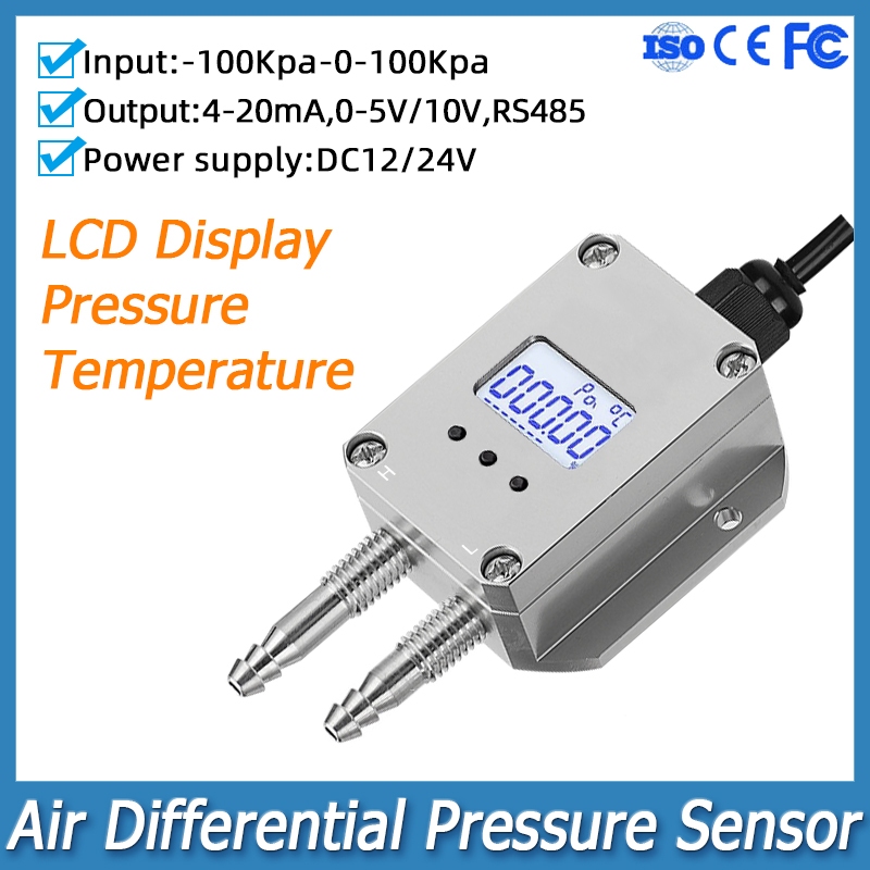 Air Differential Pressure Transducer Input -50-0-50Kpa 4-20mA 0-10V RS485 Output Wind ...