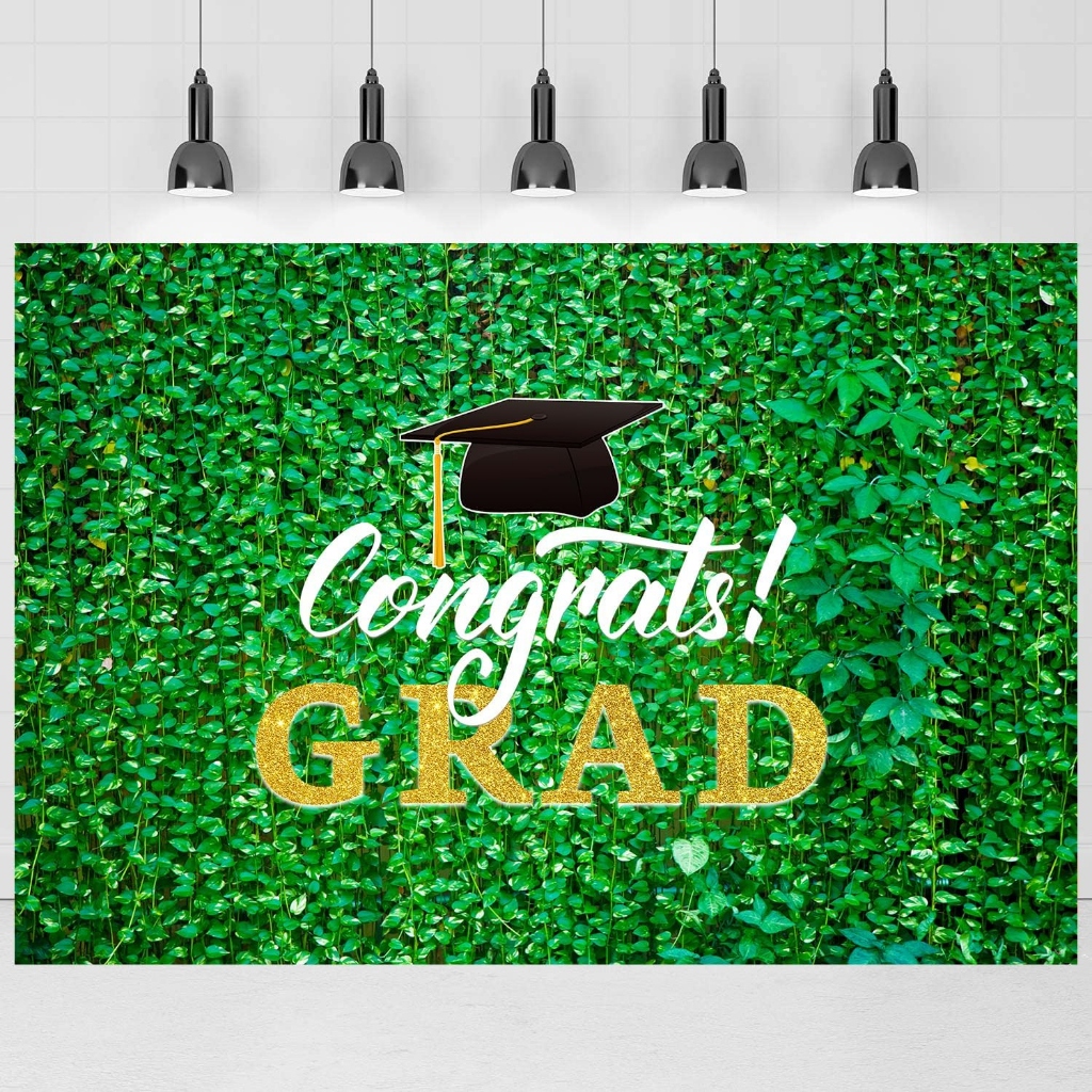 Congrats Grad Photography Backdrop Green Leaves Wall Graduation ...