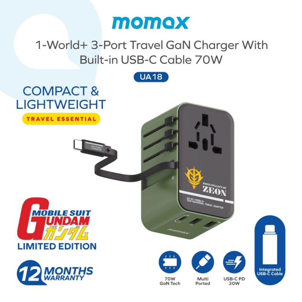 Momax Mobile Suit Gundam Limited Edition Momax UA18 1-World+ 70W 3-Port ...