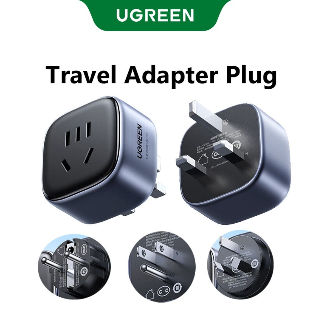 UGREEN Travel Charger Adapter 250V Power to Socket Multi-country Travel ...