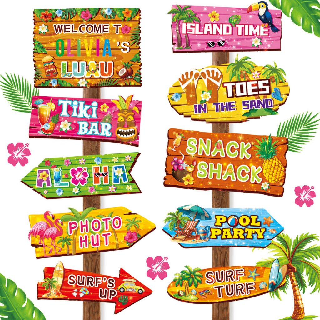 10pcs Luau Party Welcome Sign, Tropical Hawaiian Summer Themed Party ...
