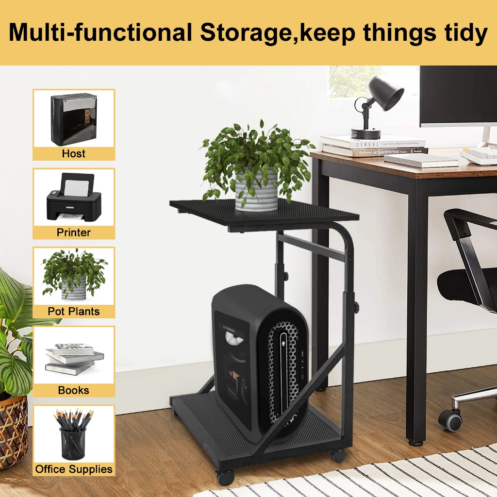 Computer Tower Stand, 2-Tier CPU Stand with Lockable Wheels, Adjustable ...