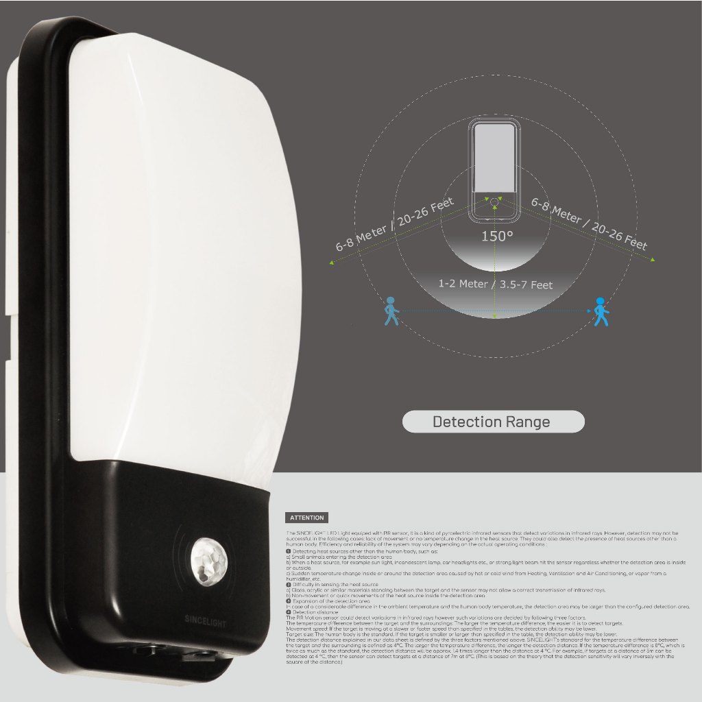 SINCELIGHT PIR Motion Sensor LED Bulkhead Wall Light 20W, Dual Time ...