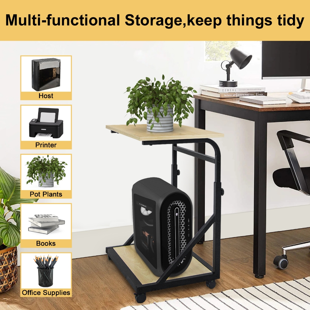 Computer Tower Stand, 2-Tier CPU Stand with Lockable Wheels, Adjustable ...