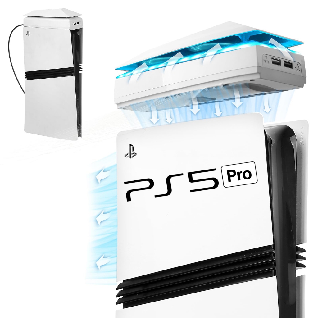 PS5 Pro Console Cooling Fan with Dust Cover Colorful LED Light for PS5 ...