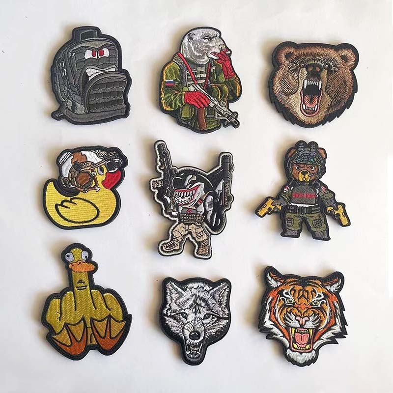 Funny Animal Morale Patches - Bear/Shark/Tiger/Wolf/Duck Embroidery ...