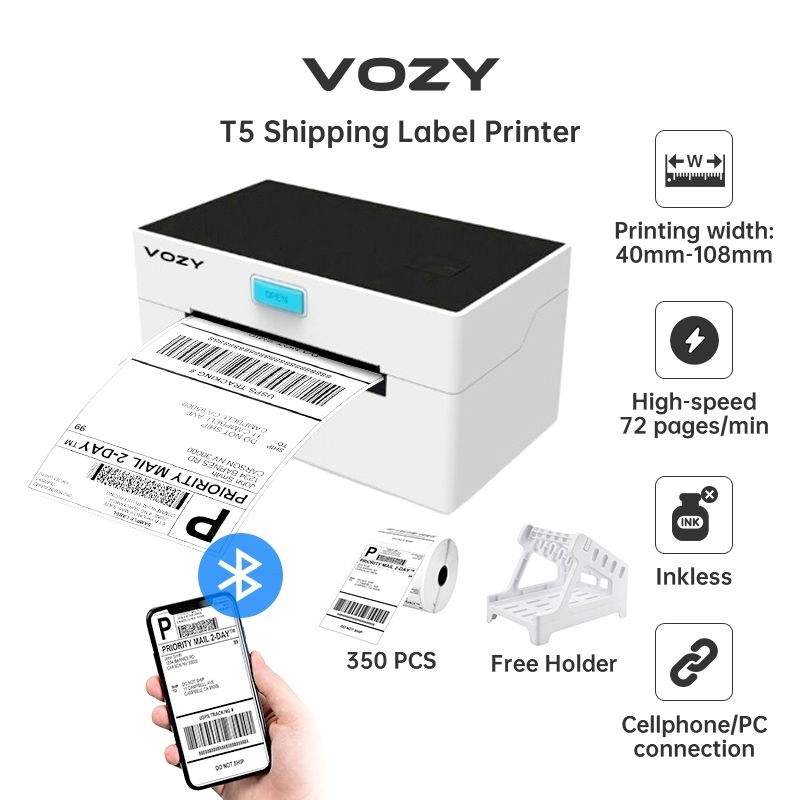 VOZY T5/T7/U9 Waybill Printer Bluetooth USB Cellphone A6 Shipping Label ...