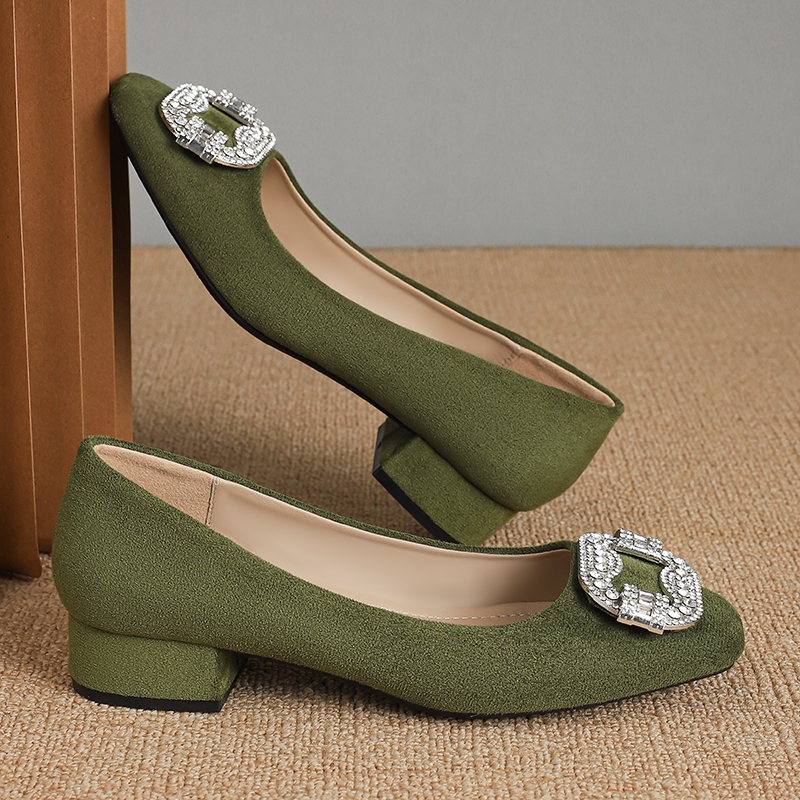 Size 35-45 Women's solid color square buckle comfortable high heels ...