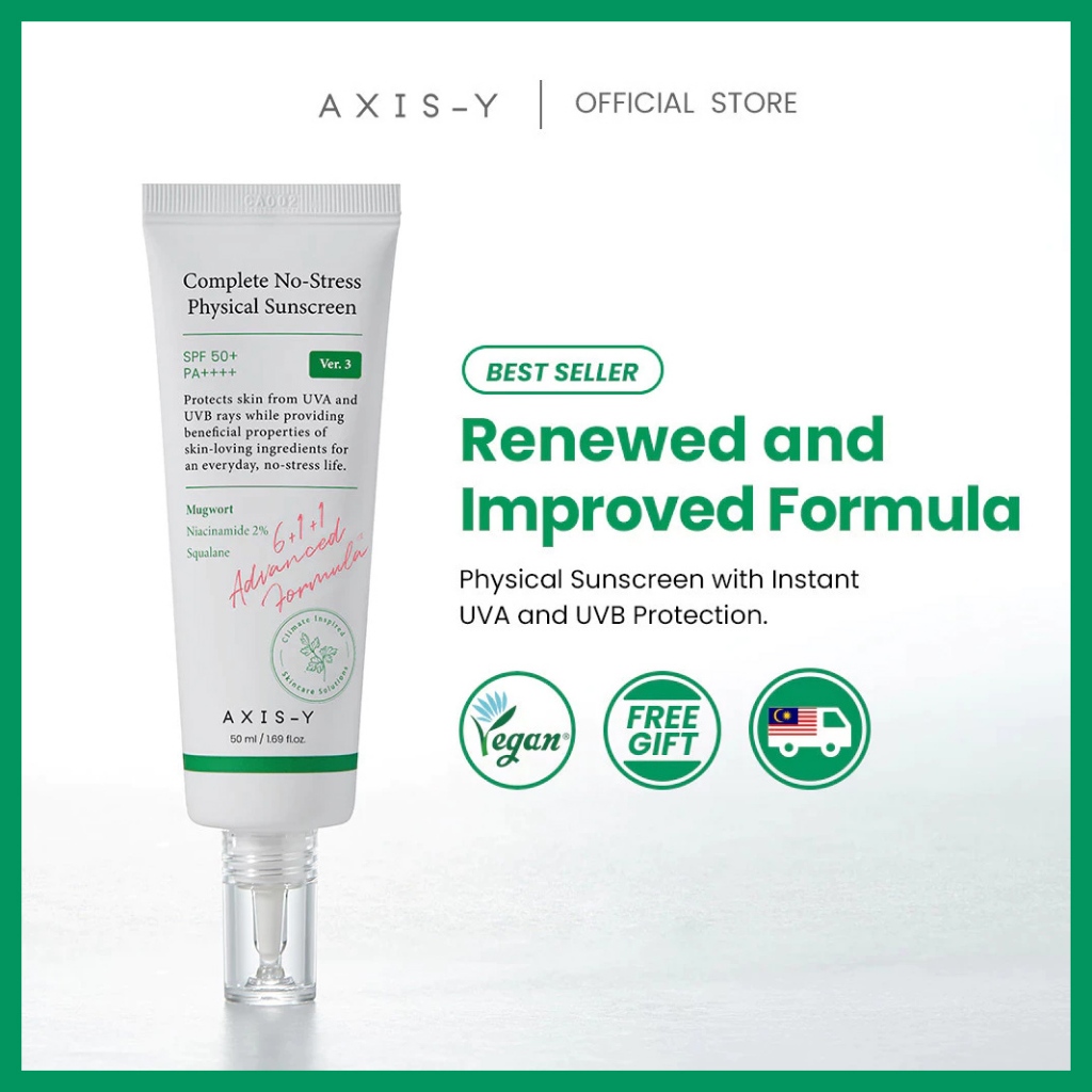 AXIS-Y Complete No-Stress Physical Sunscreen SPF50+ PA++++ 50ml UVA/UVB ...