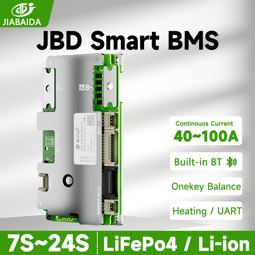 JIABAIDA Smart BMS BT Balance 7S-24S 8S 24V 16S 48V 20S 21S 24S 40-100A LiFePo4 Li-ion JBD BMS ...