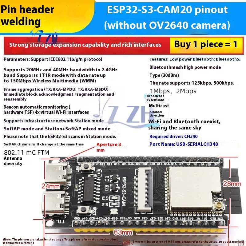 ESP32-S3-CAM Core Development Board N16R8 wifi Bluetooth Module OV2640 Camera | Shopee Malaysia