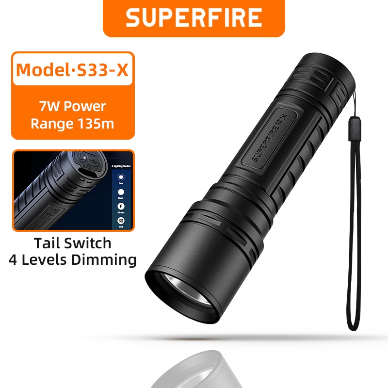 SUPERFIRE S33-X 7W Lampu Suluh Mini LED USB Rechargeable Torch Light Camping Fishing Flashlight ...