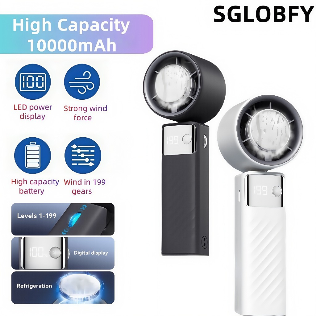 SGLOBFY Mini Handheld Fan Cold Compress Adjustable 199 Wind Speed Turbo ...
