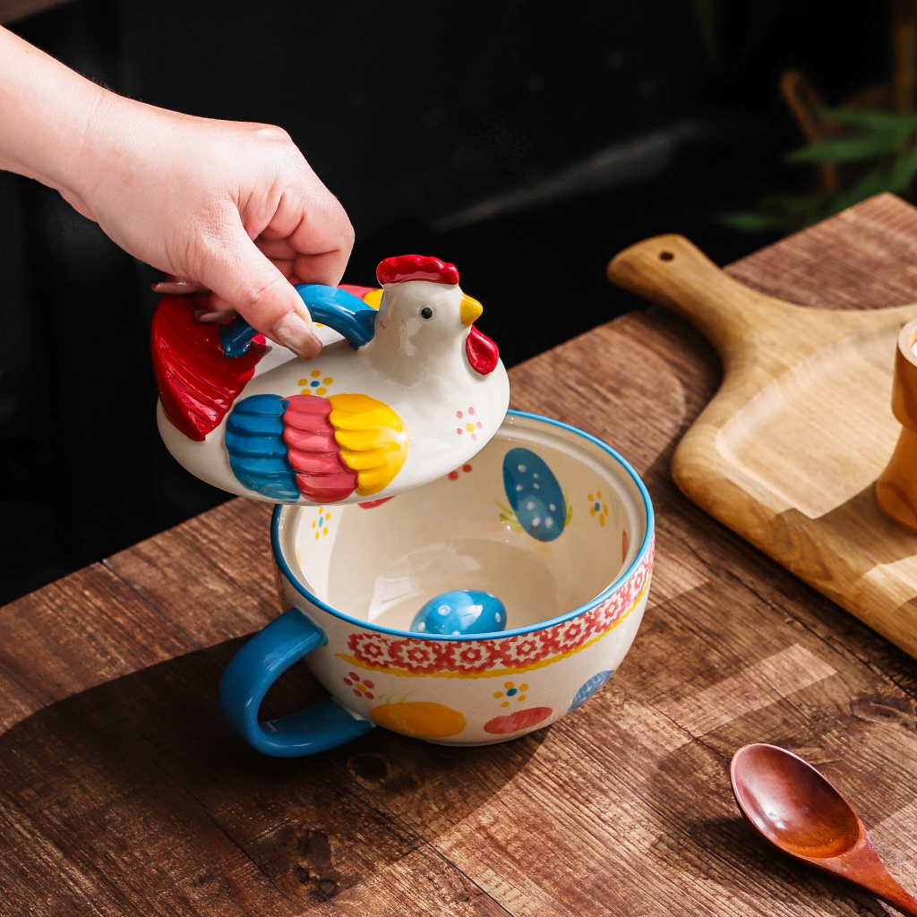 HongDian Ceramic hen bowl with lid ramen bowl noodle bowl Ceramic Soup ...