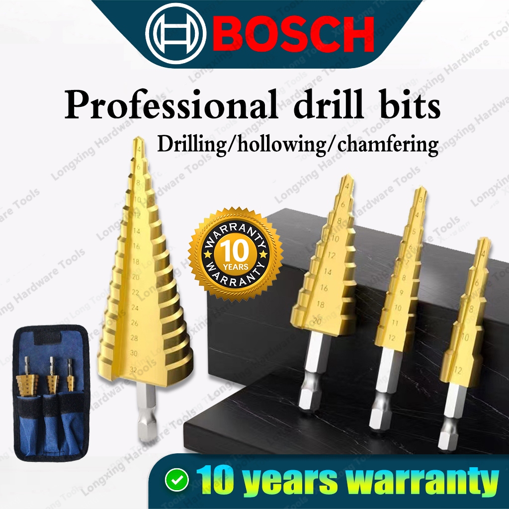 Bosch 3 Piece Hss Step Drill Bit Set Metric Spiral Center Step Drill ...