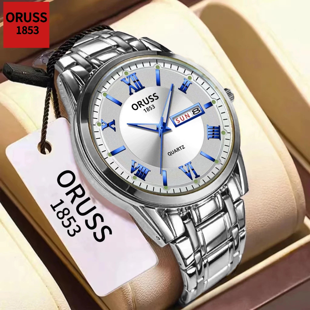 ORUSS Original Men Dual Calendar Stainless Steel Luxury Waterproof ...