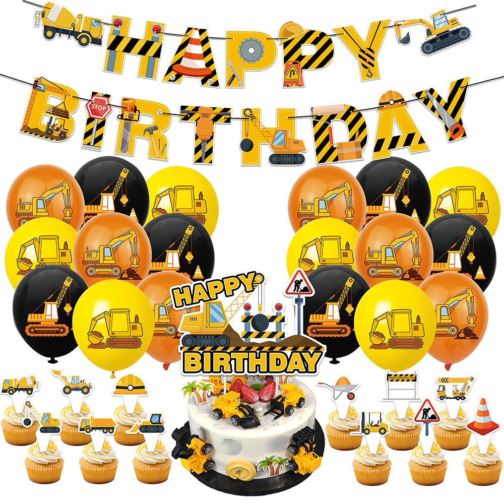Engineering Vehicle Birthday Theme Party Decoration Kids Banner Cake ...