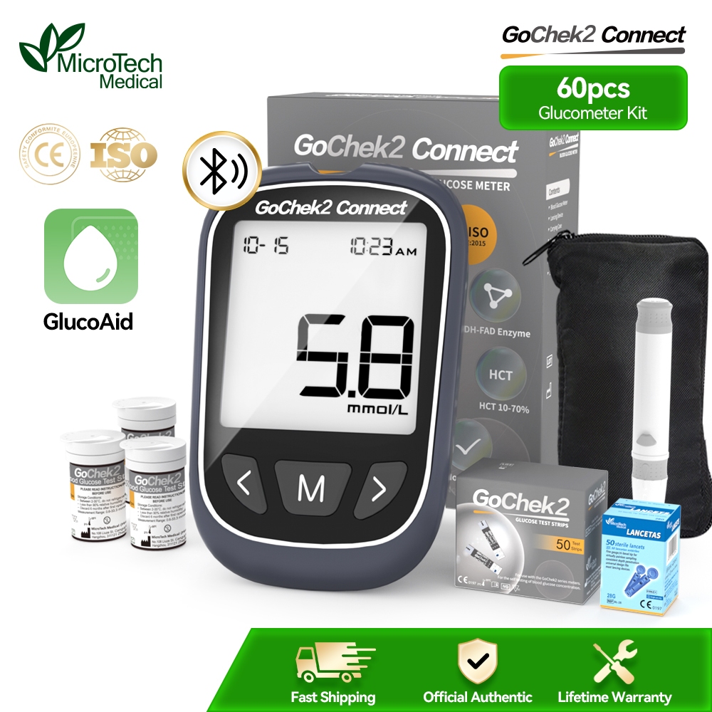 Microtech Medical Gochek2 Connect Blood Glucose Meter with 60pcs Test ...